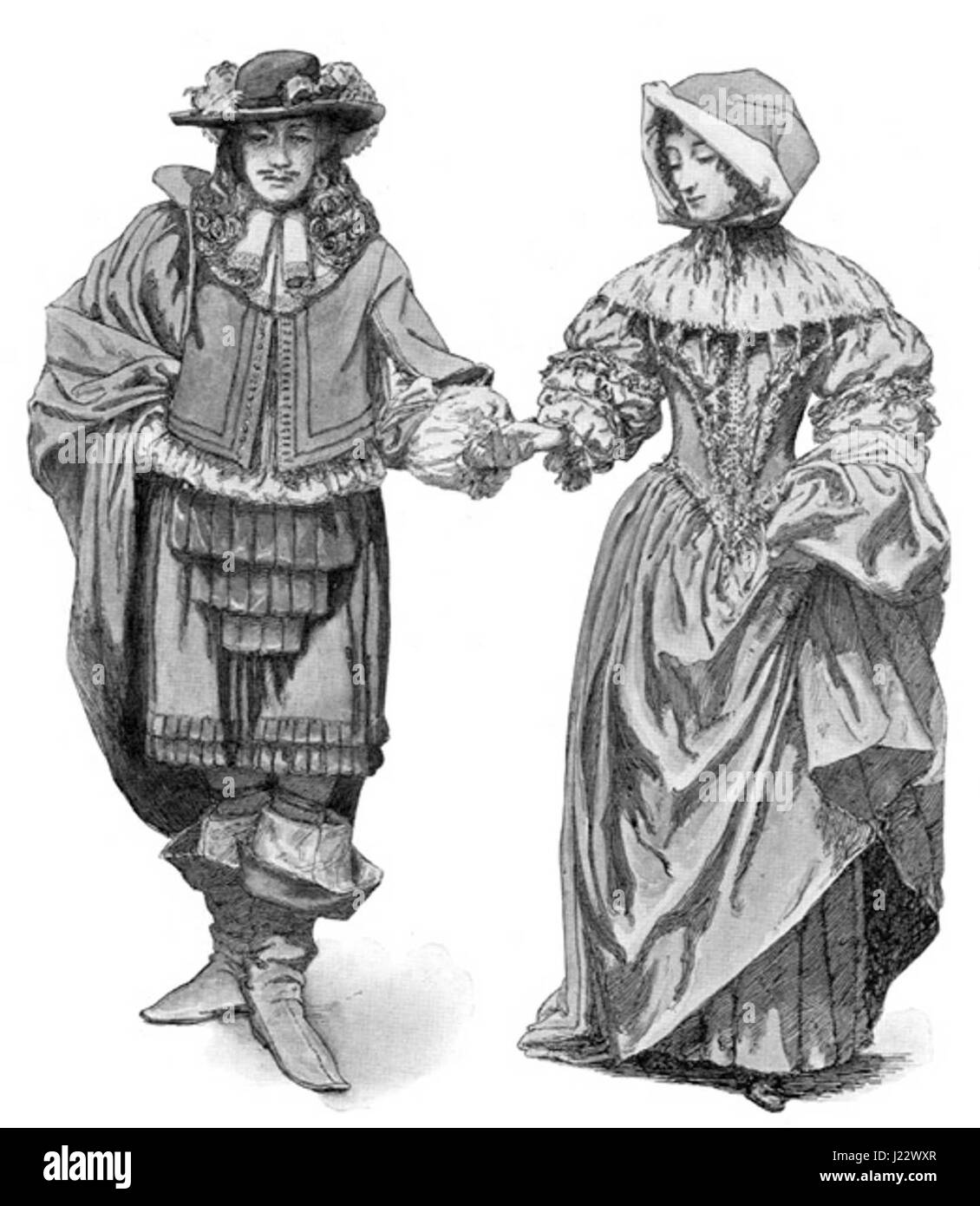 COLONIAL CLOTHING: ENGLISH GENTLEMAN & LADY, CIRCA 1666 Stock Photo - Alamy