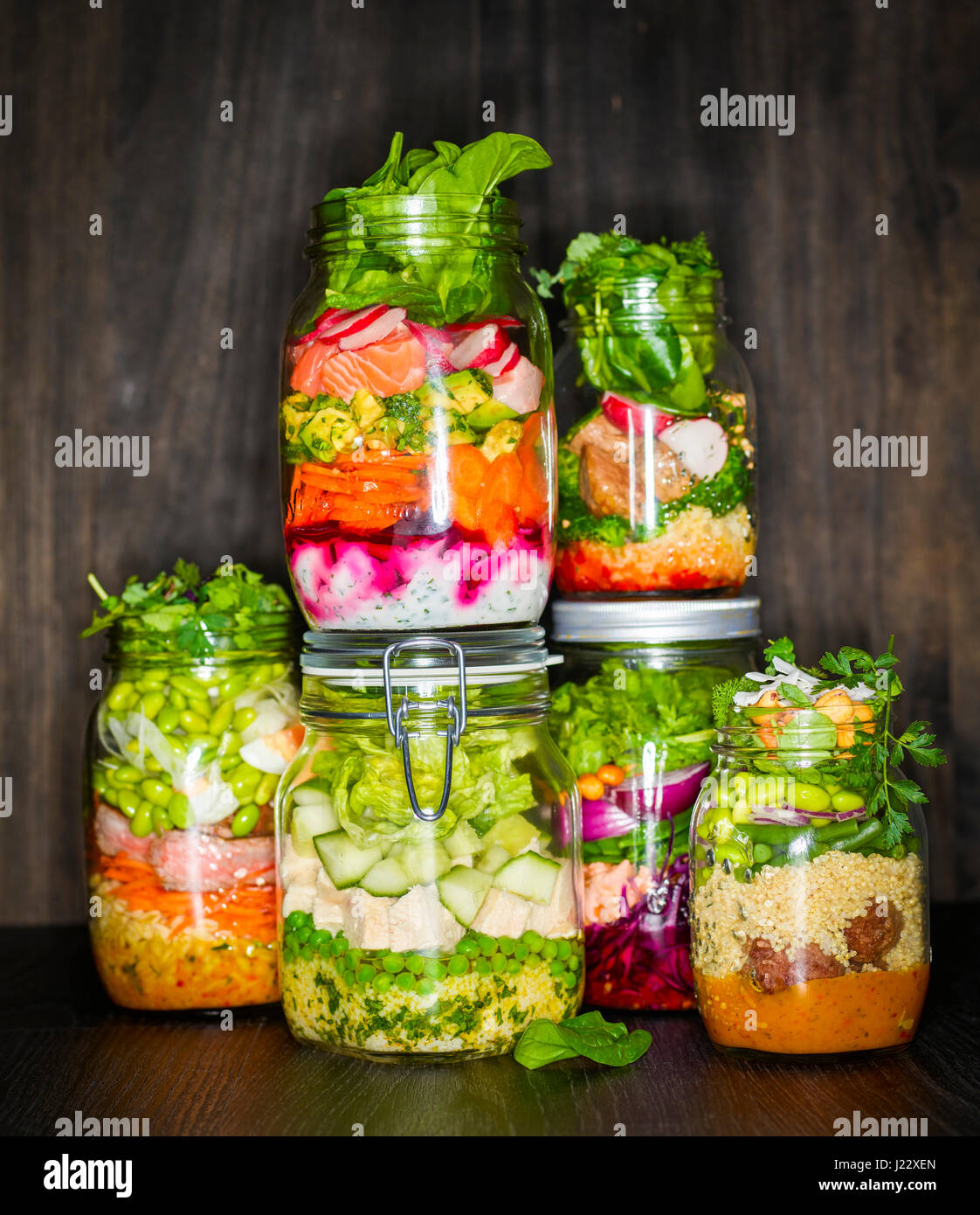 Preserving jars of various salads Stock Photo - Alamy