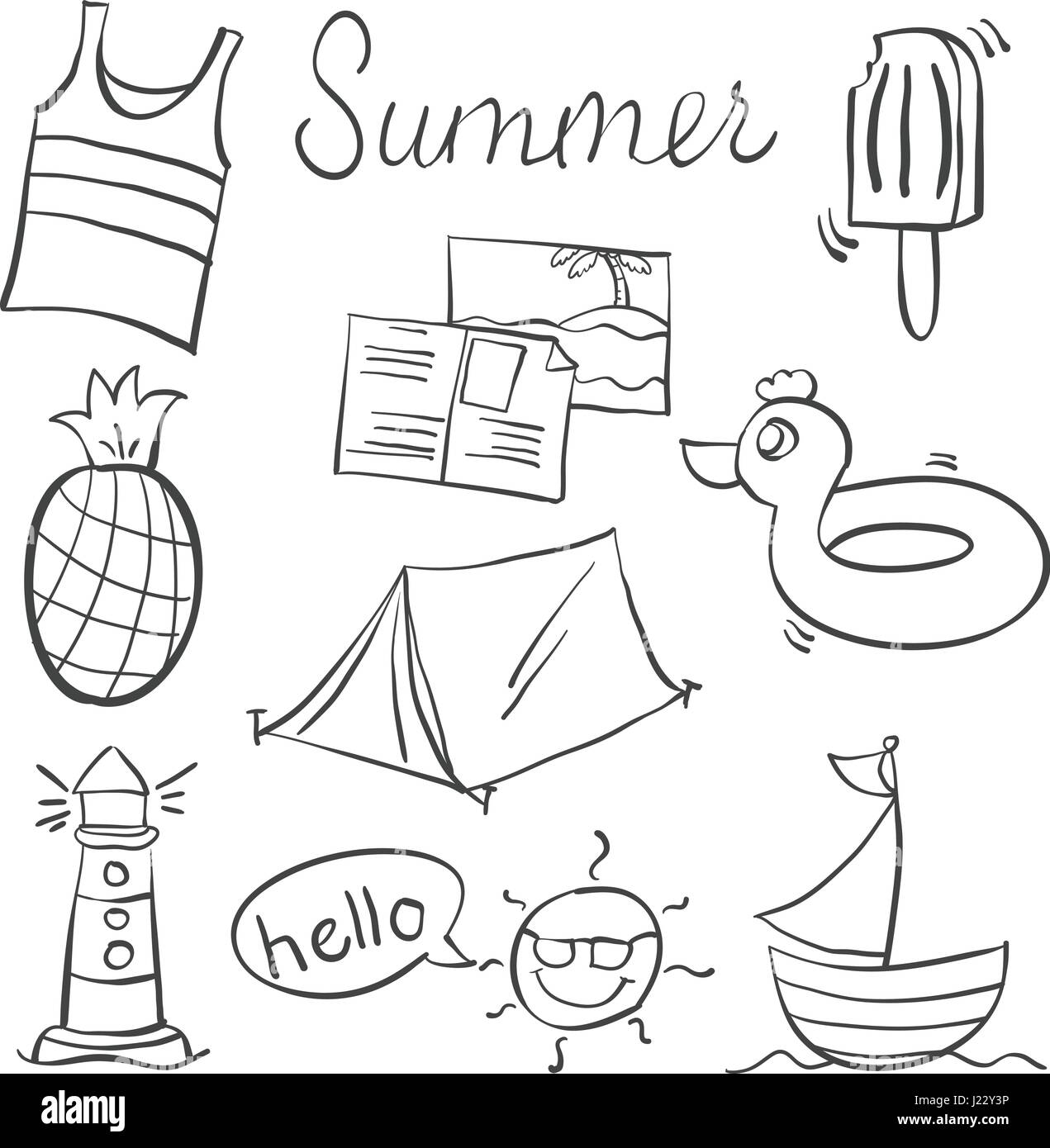 Doodle of summer various object vector art Stock Vector Image & Art - Alamy