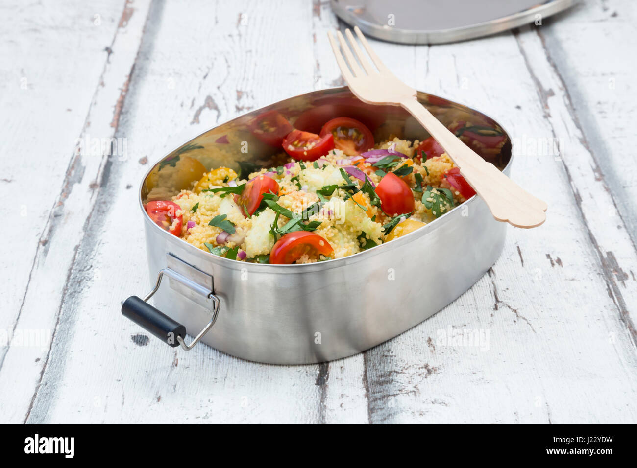 Vegetable Couscous salad in metal box Stock Photo - Alamy