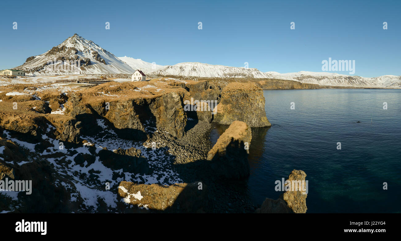 Iceland, Panoramic view of Arnarstapi cliffs Stock Photo - Alamy