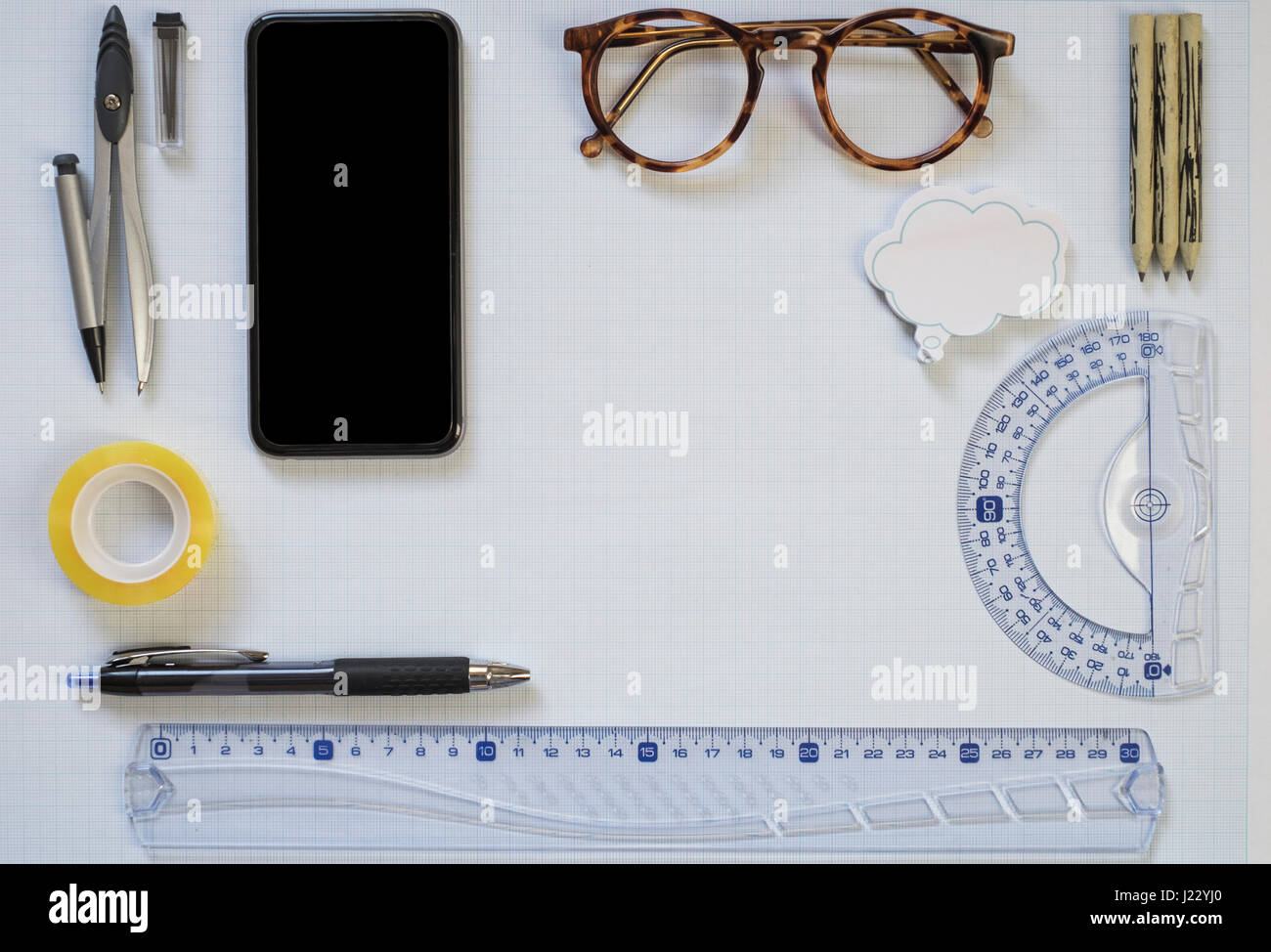 Top view of engineer's desk Stock Photo - Alamy