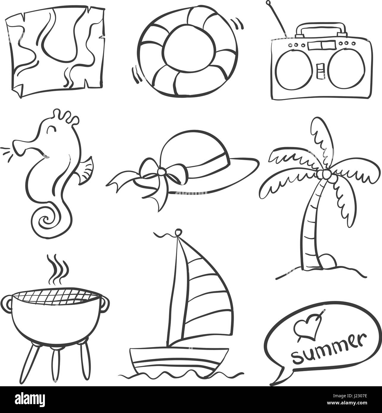 Collection of summer object doodles vector illustration Stock Vector ...