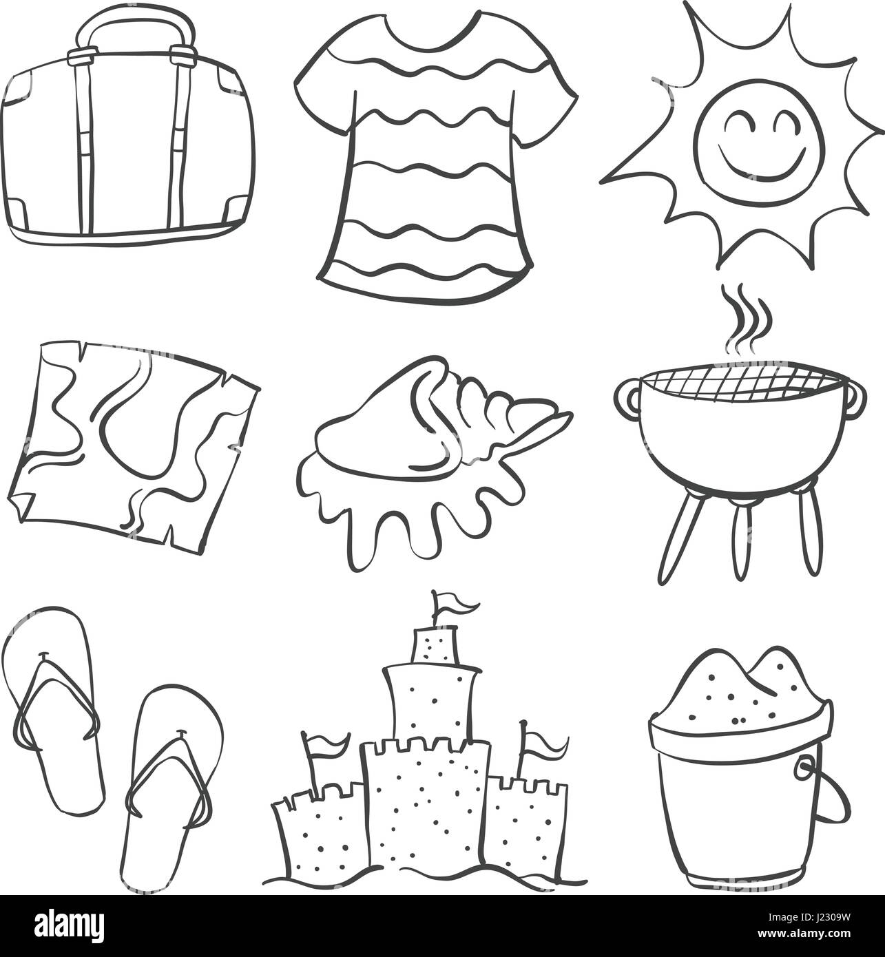 Collection stock summer object doodles vector art Stock Vector Image ...