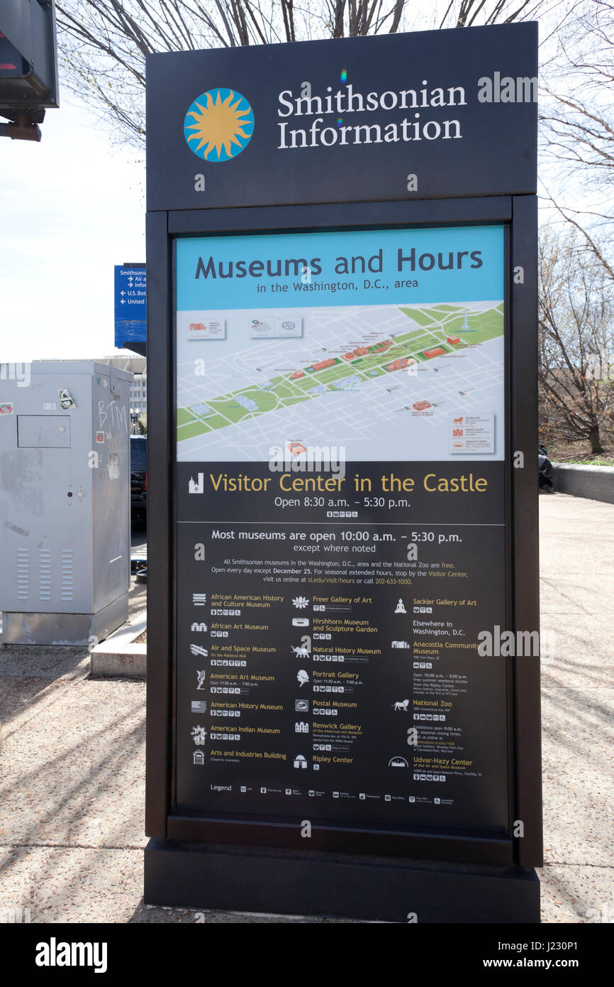 Smithsonian Museum visitor information panel in Washington, DC USA ...