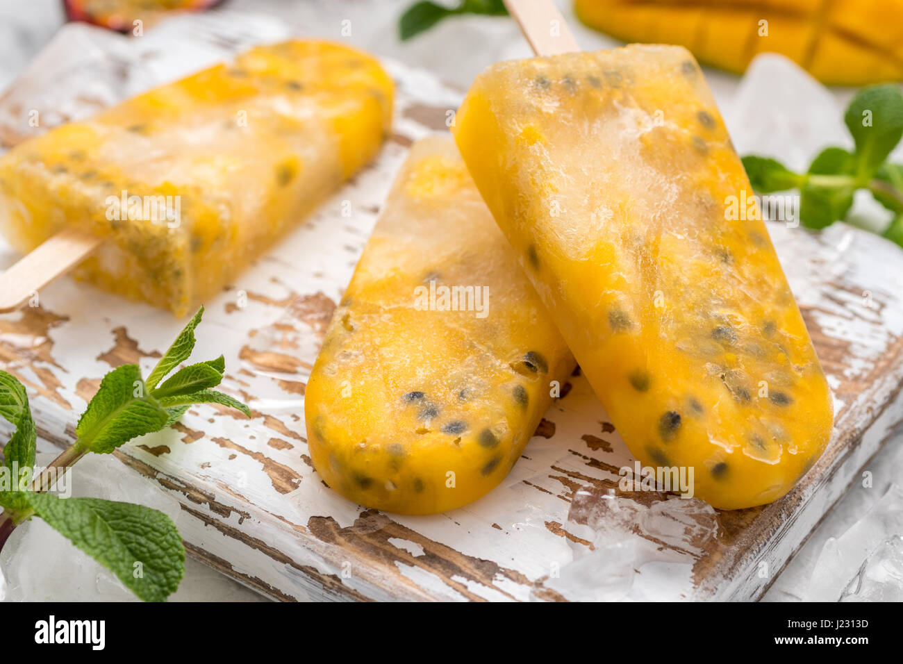 Homemade frozen popsicles with fresh mango and passion fruit Stock ...