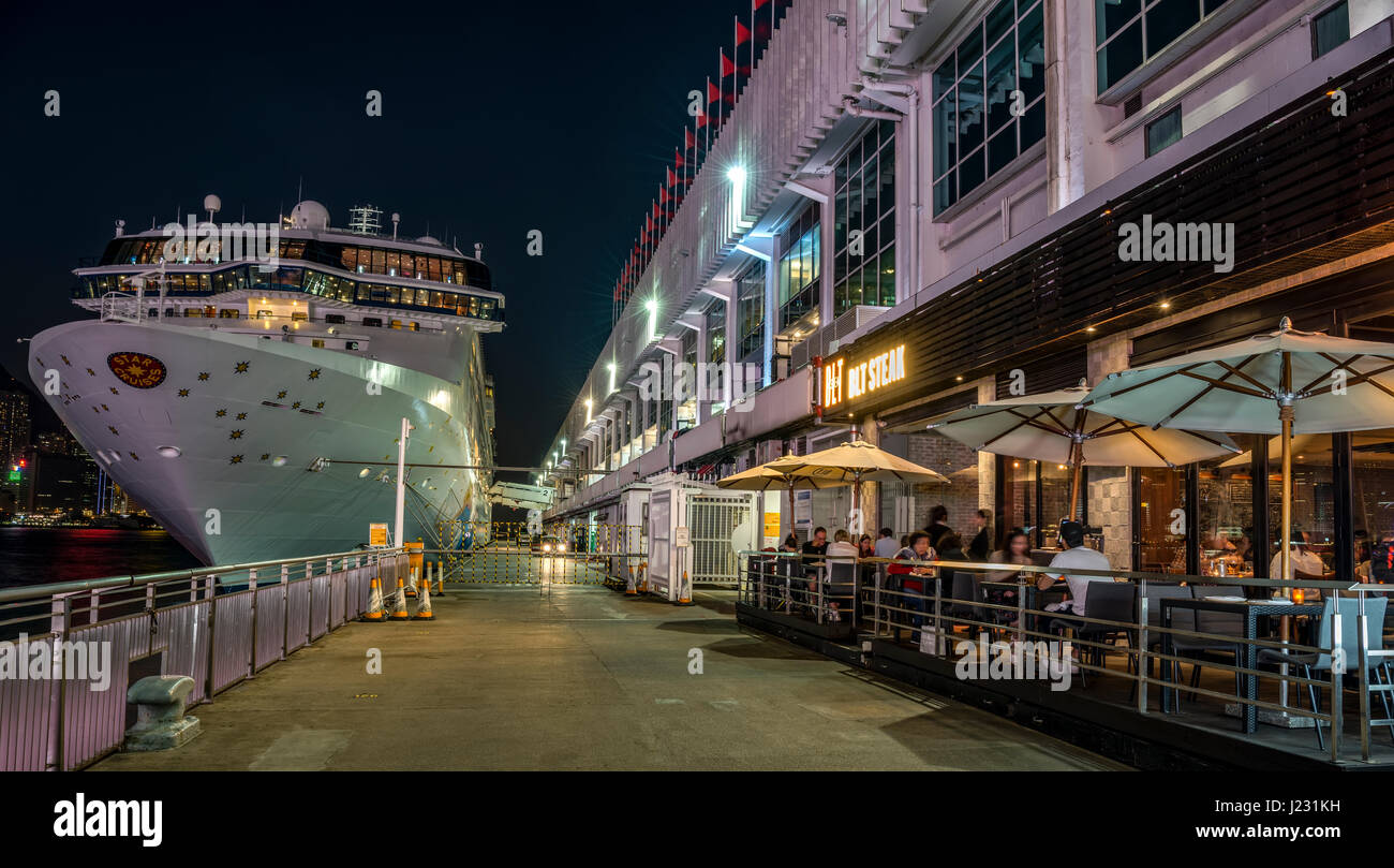 Outdoor restaurants along the cruise ship terminal inTsim sha Tsui ...