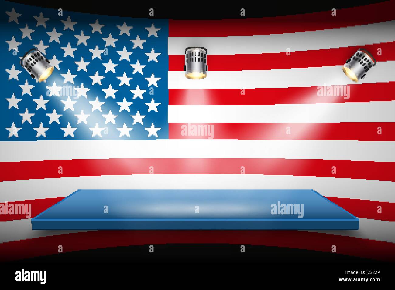 Flag of USA and platform with spotlights. Symbol of authentic and ...