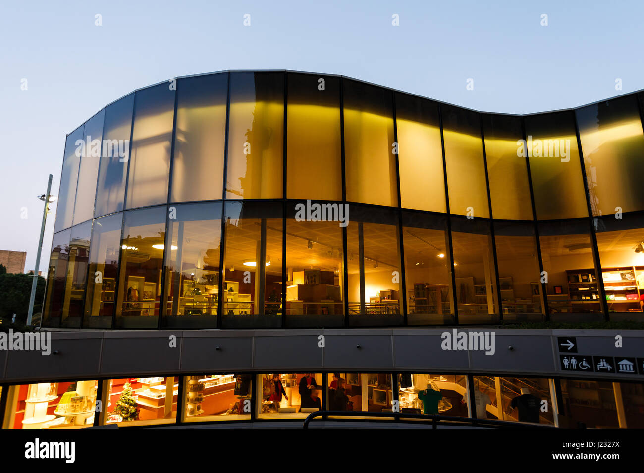 Barcelona, Spain - January 04 2017: Lights of curve glass building of ...