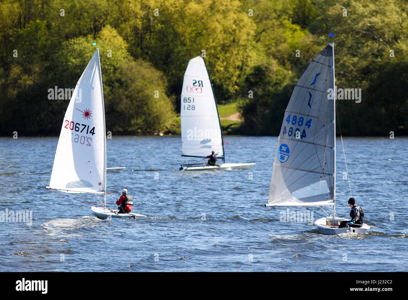 Sail boats on Pennington Flash lake, Leigh, Lancashire, UK Stock Photo ...