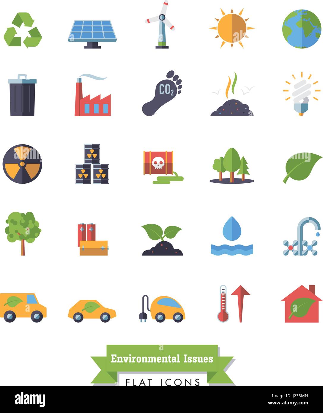 Collection of Environment and Climate related isolated flat design ...