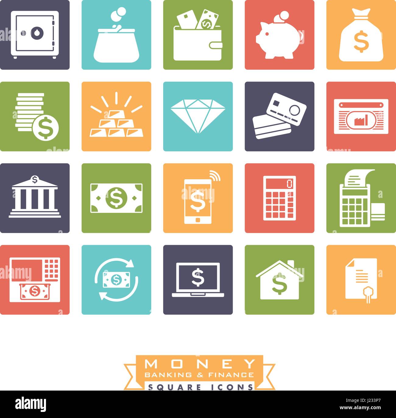 Collection of 20 money, banking and finance related icons, negative in ...