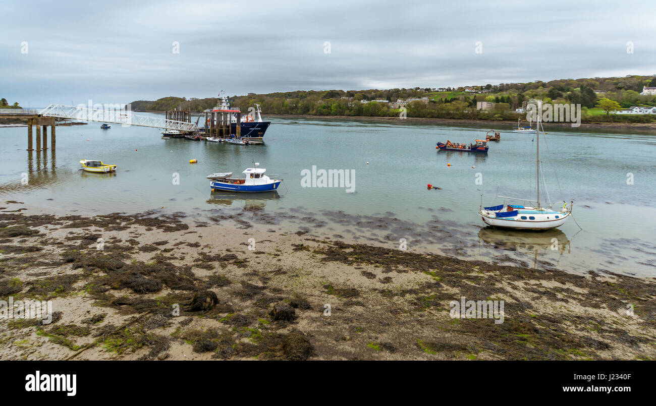View along the Menai Strait taken from Menai Bridge on Anglesey Stock ...