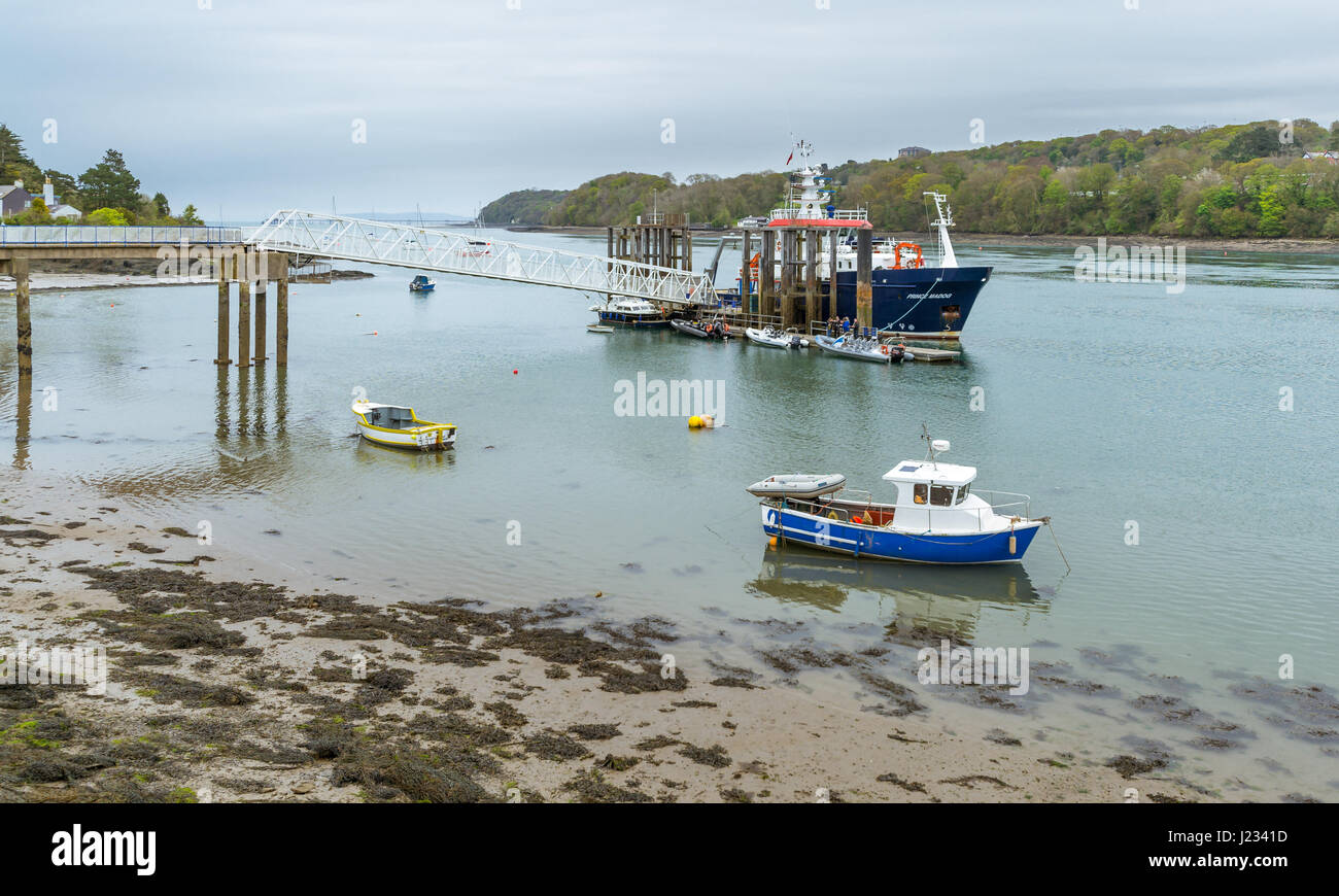View along the Menai Strait taken from Menai Bridge on Anglesey Stock ...