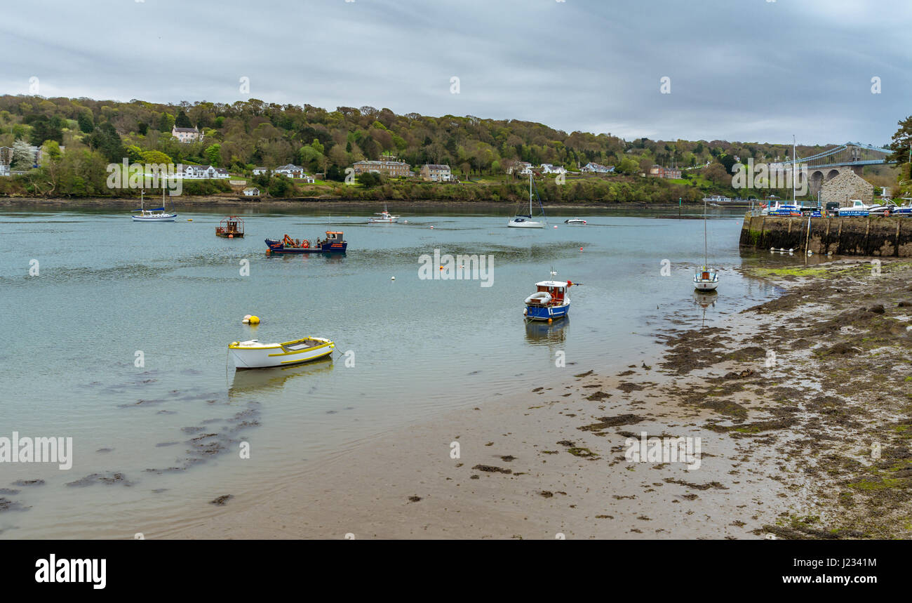 View along the Menai Strait taken from Menai Bridge on Anglesey Stock ...