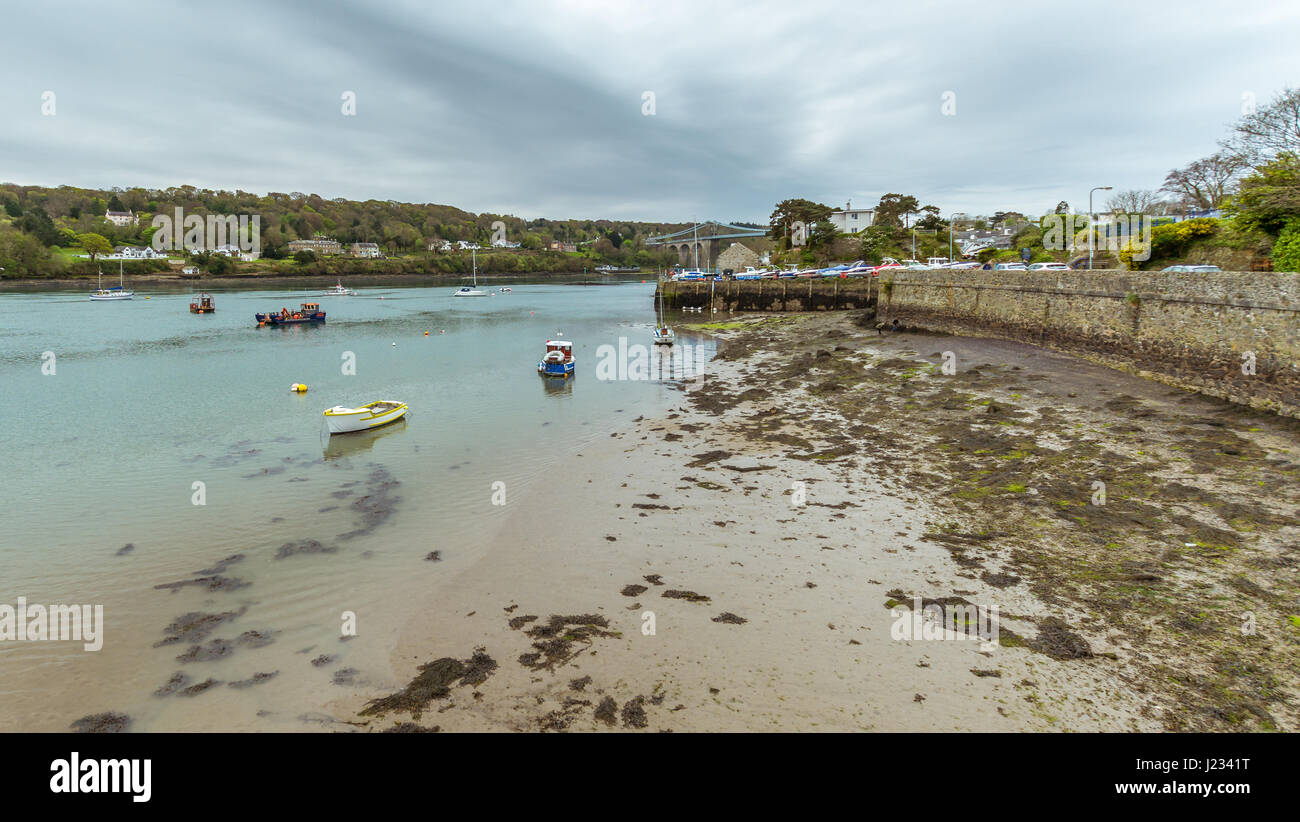 View along the Menai Strait taken from Menai Bridge on Anglesey Stock ...