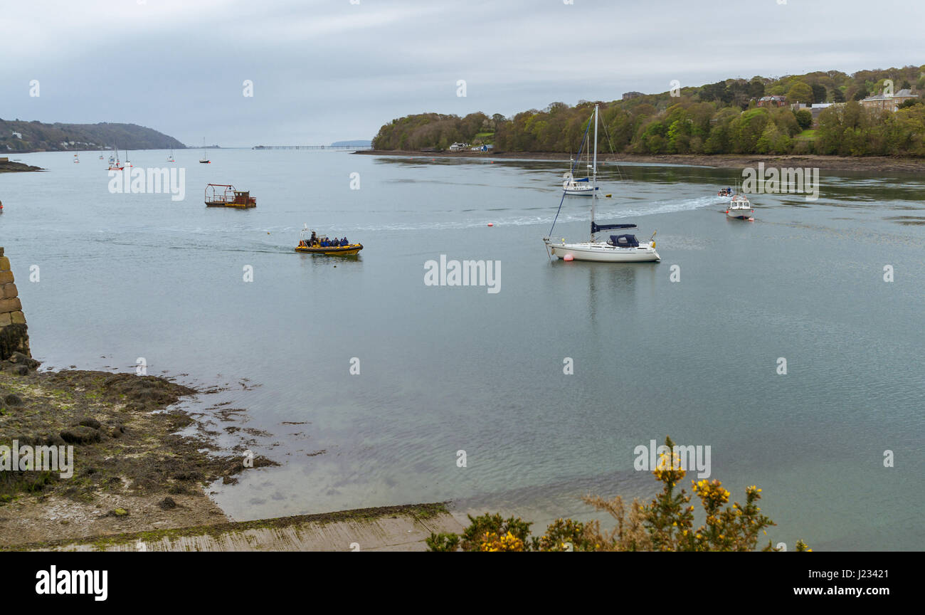 Rib ride boats sets off from Menai Bridge on Anglesey, for a trip along ...