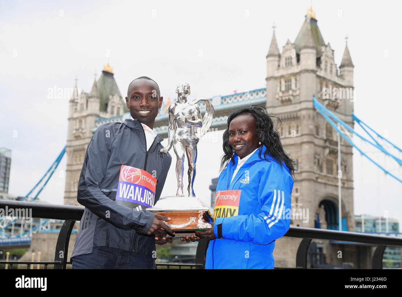 Winner of the men's race Daniel Wanjiru and winner of the women's race ...