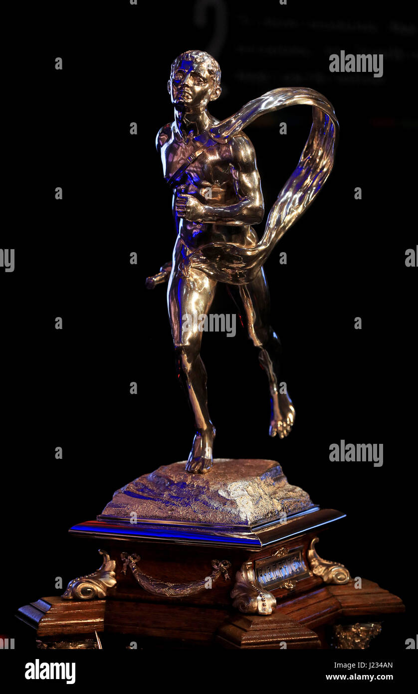 A view of the winner's trophy during a photocall at The Tower Bridge ...