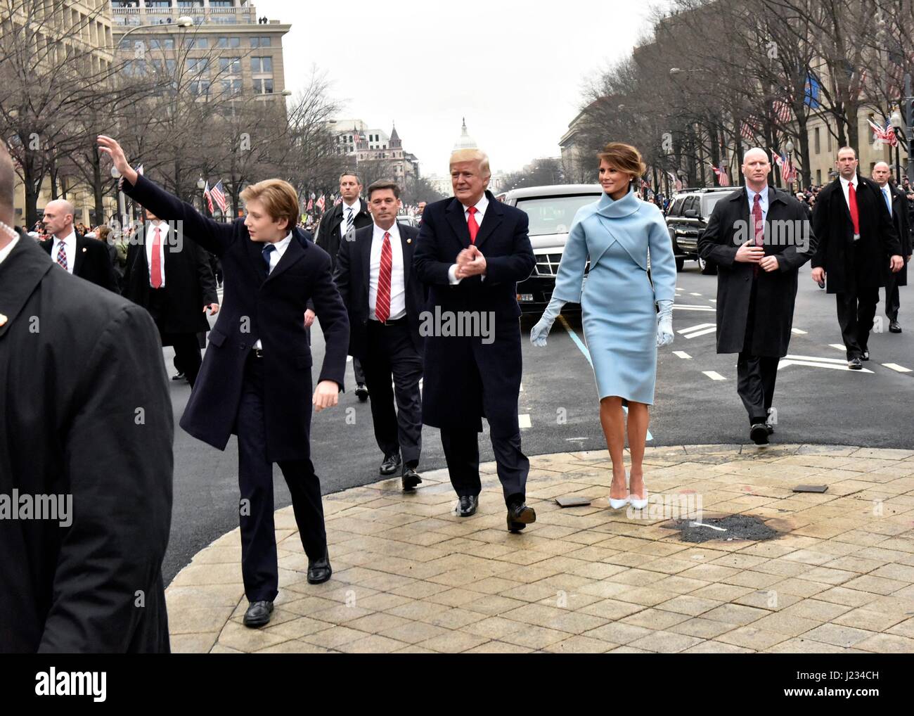 U.S. President Donald Trump, First Lady Melania Trump, and son Barron ...