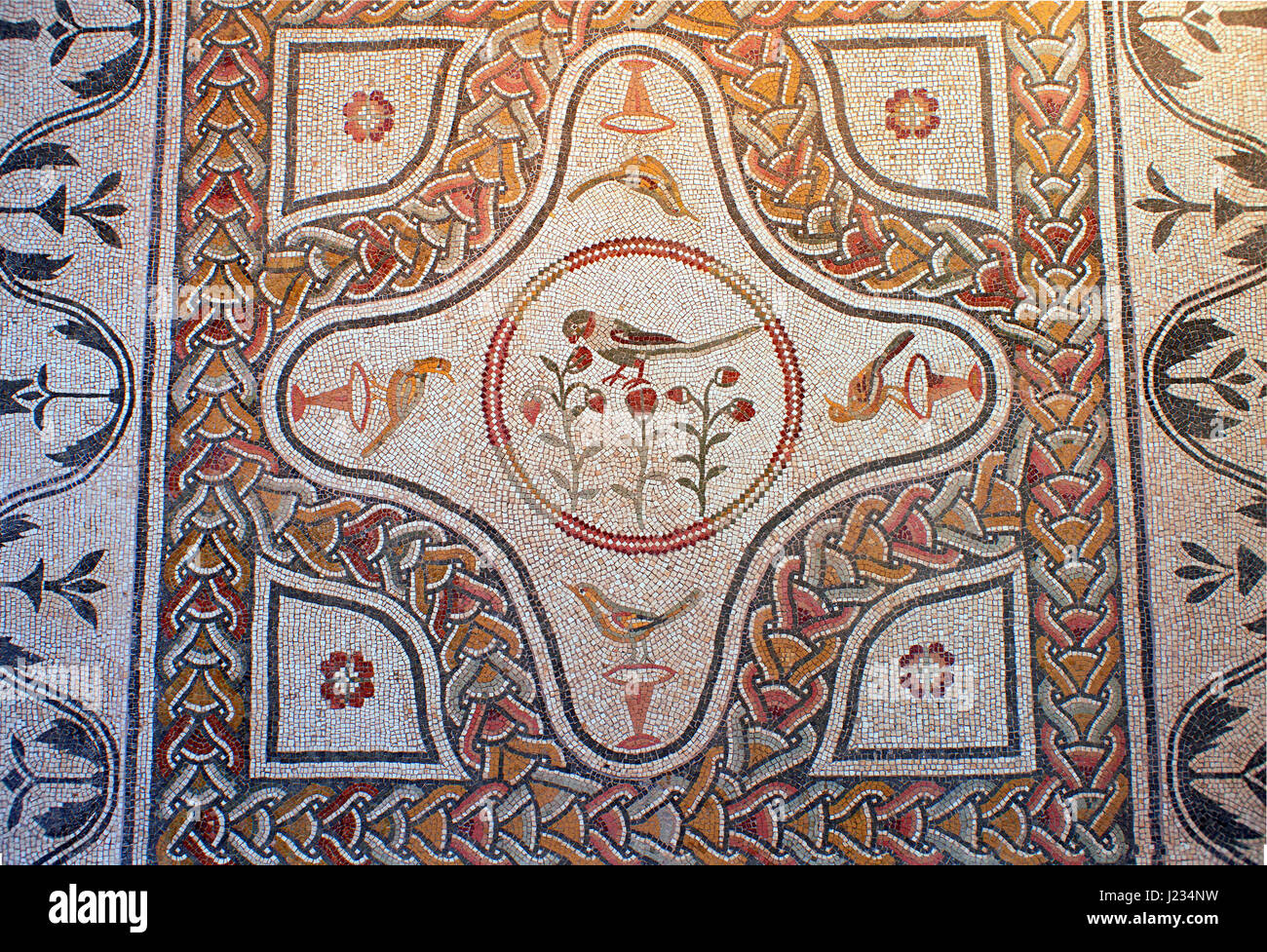 Roman floor mosaic with birds and floral decorations. From via Imperale ...