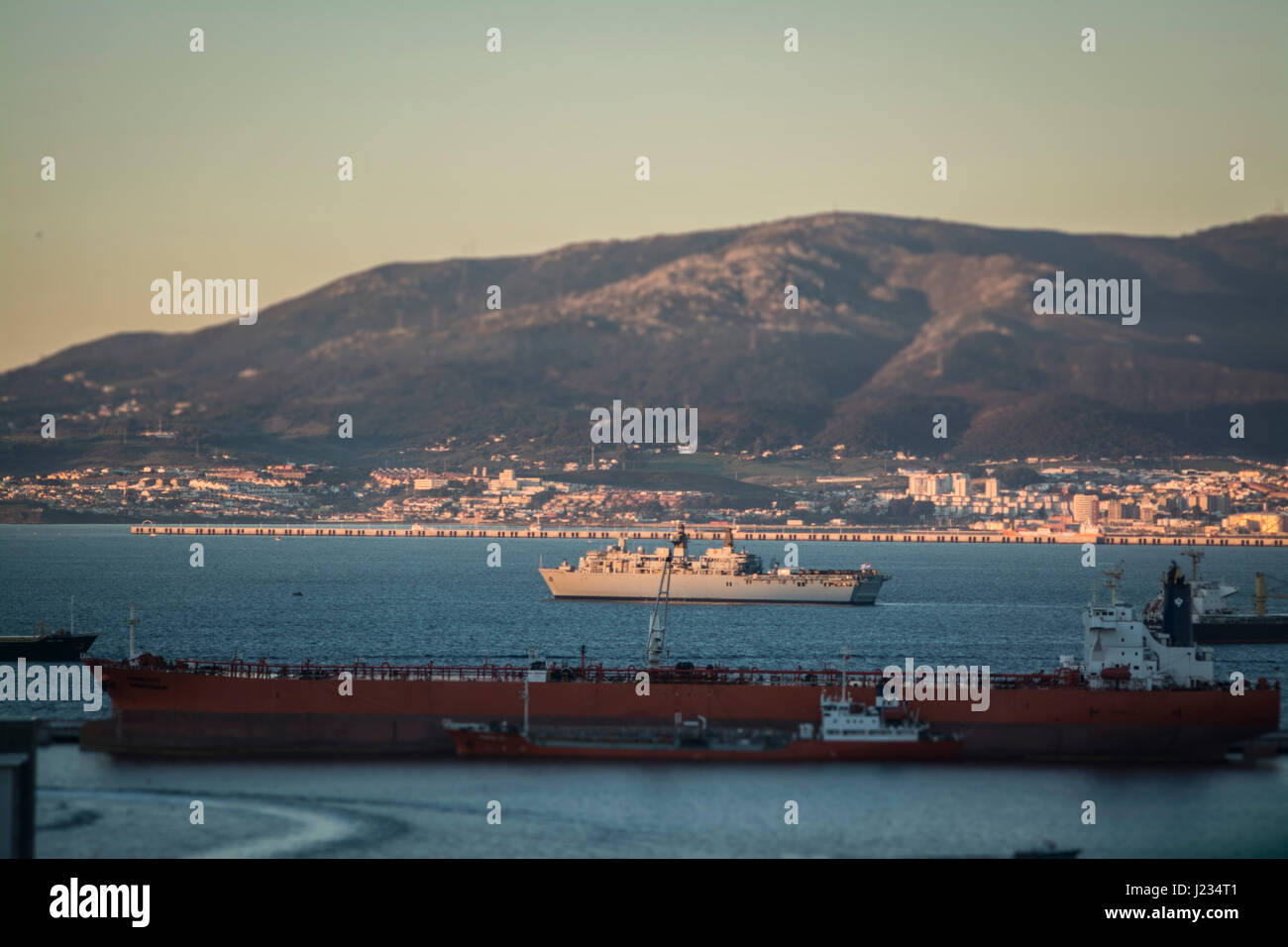 HMS Bulwark in the Bay of Gibraltar for training of Royal Marines. The ...