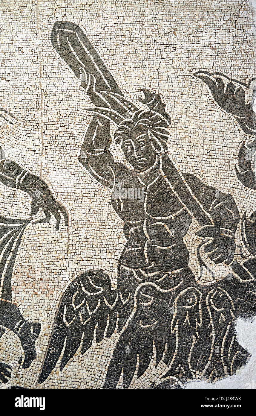 Black and white floor mosaic showing the marine or sea thiasos ...