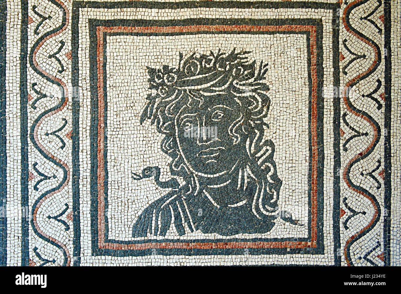 Roman geometric floor mosaic with a bust at its centre. From the Forte ...