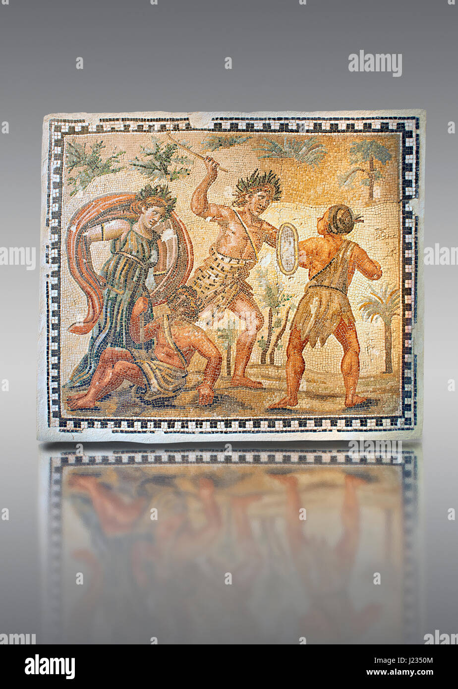 Roman floor mosaic depicting the struggle between Dionysus and the ...
