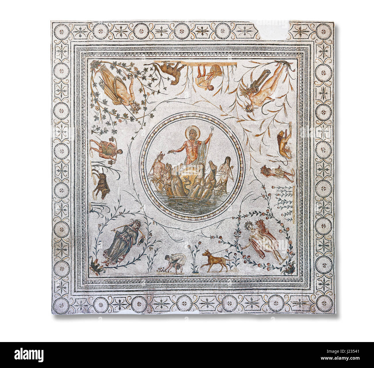 Roman mosaic panel of the Triumph of Neptune and the mytrhical legend ...