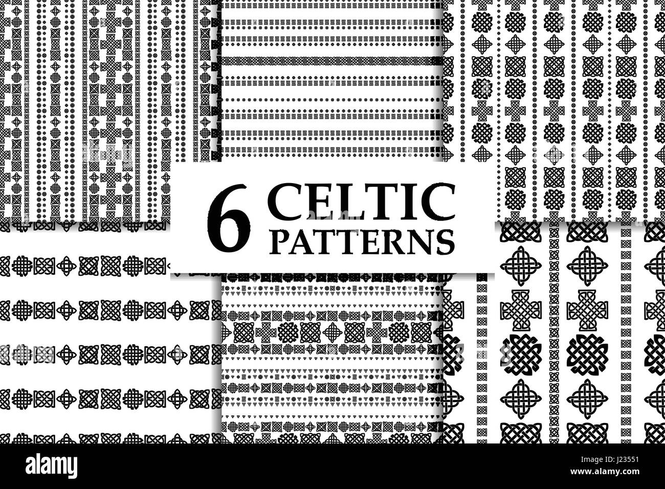 Celtic knot seamless black and white pattern set. Six ethnic abstract ...