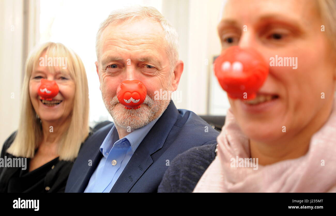 Labour Leader Jeremy Corbyn sporting a red nose on Comic Relief Day ...