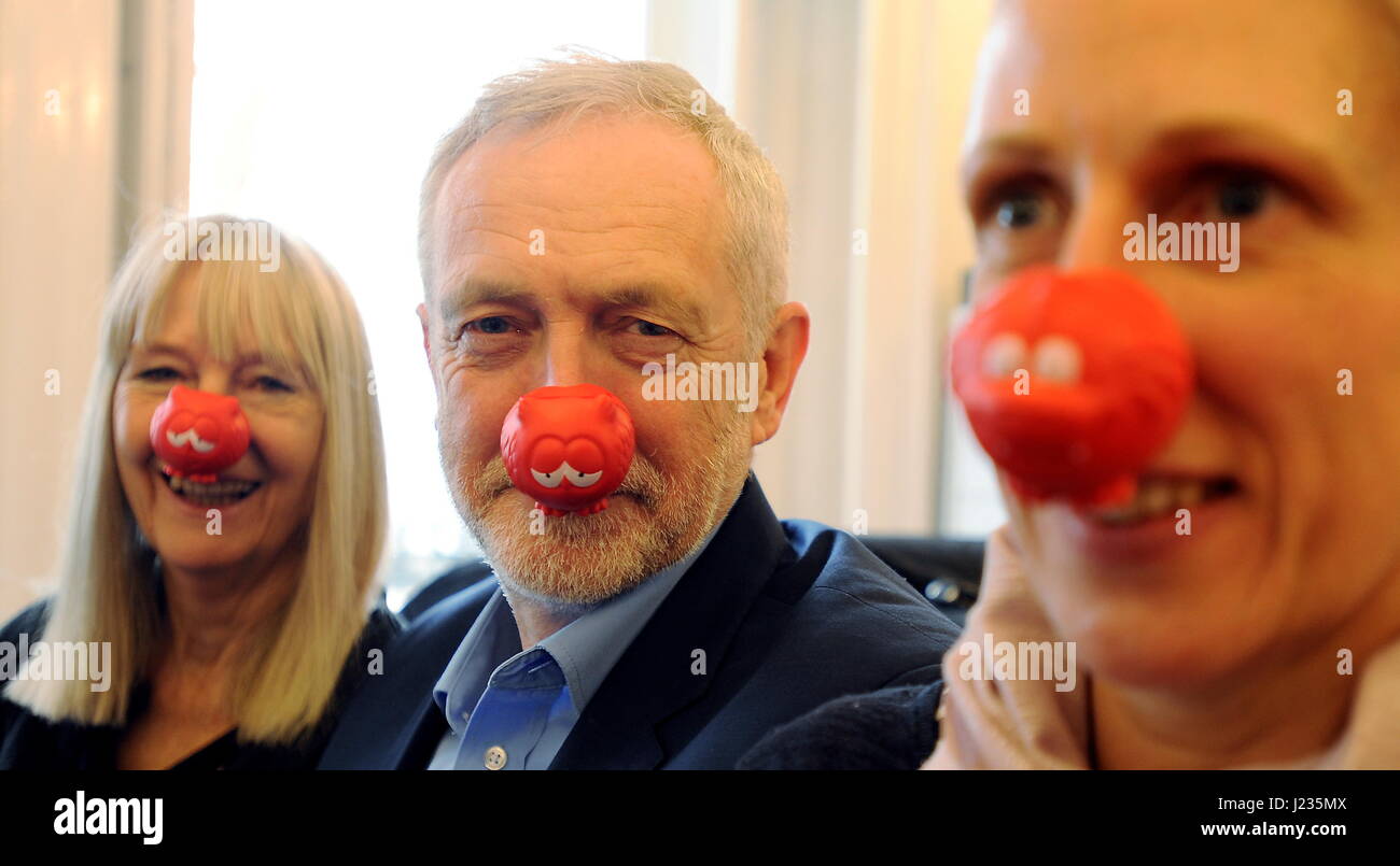 Labour Leader Jeremy Corbyn sporting a red nose on Comic Relief Day ...