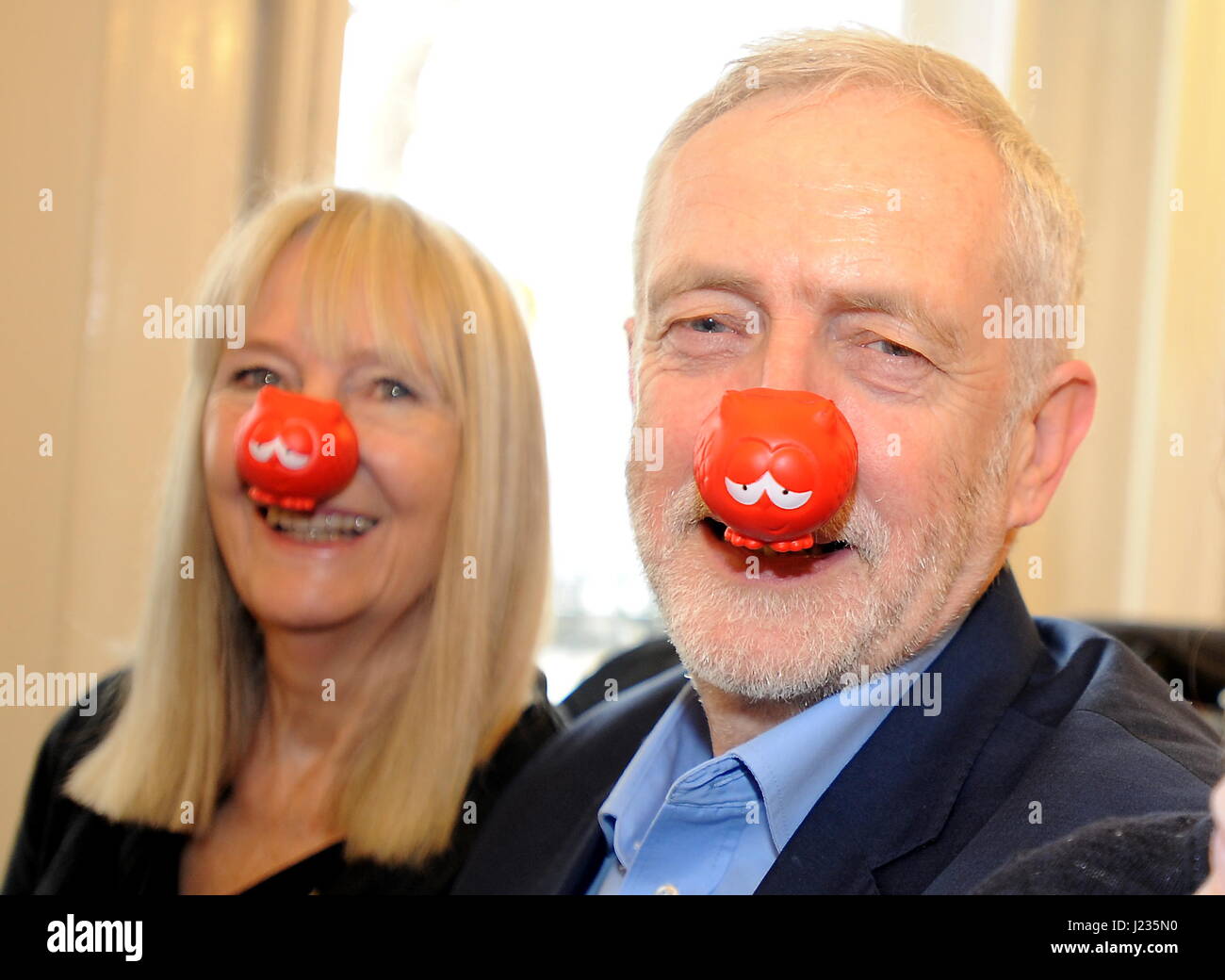 Labour Leader Jeremy Corbyn sporting a red nose on Comic Relief Day ...