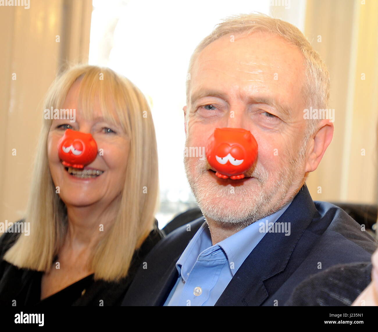 Labour Leader Jeremy Corbyn sporting a red nose on Comic Relief Day ...