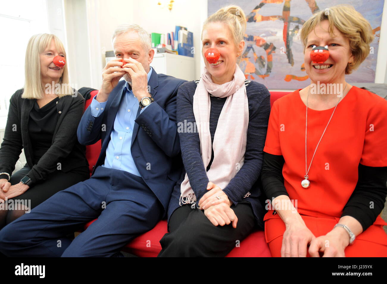 Labour Leader Jeremy Corbyn sporting a red nose on Comic Relief Day ...