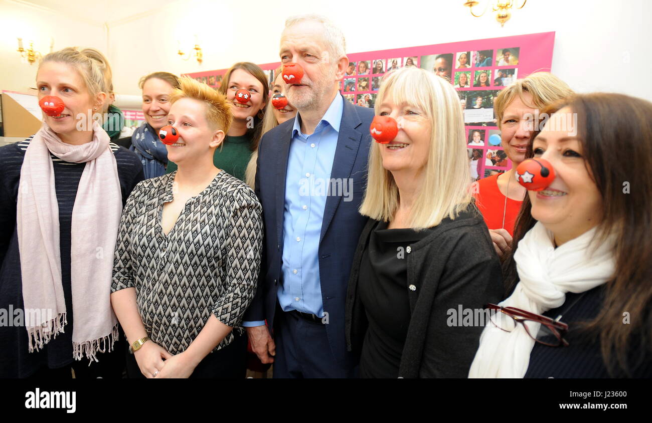 Labour Leader Jeremy Corbyn sporting a red nose on Comic Relief Day ...