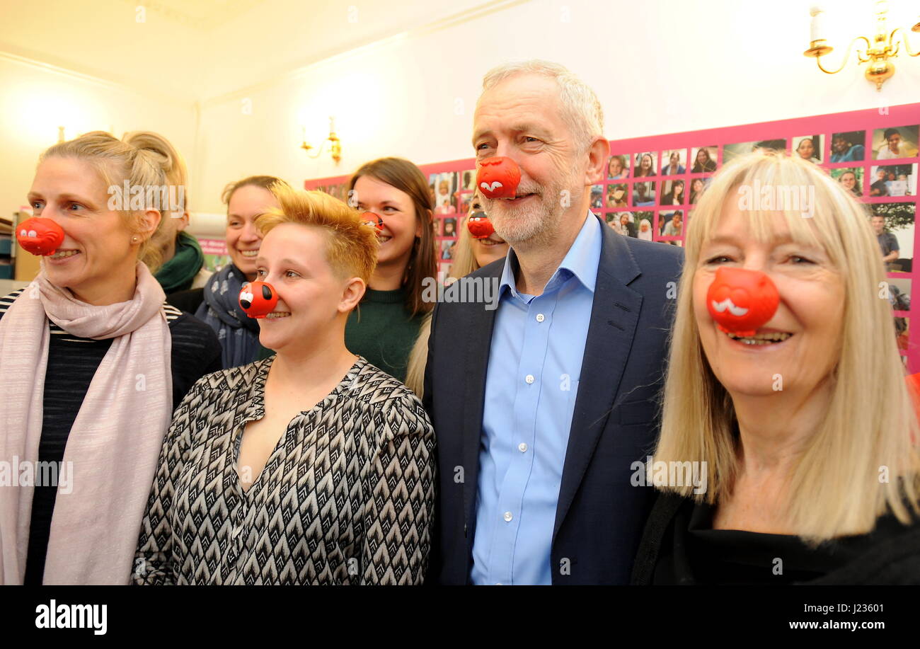 Labour Leader Jeremy Corbyn sporting a red nose on Comic Relief Day ...