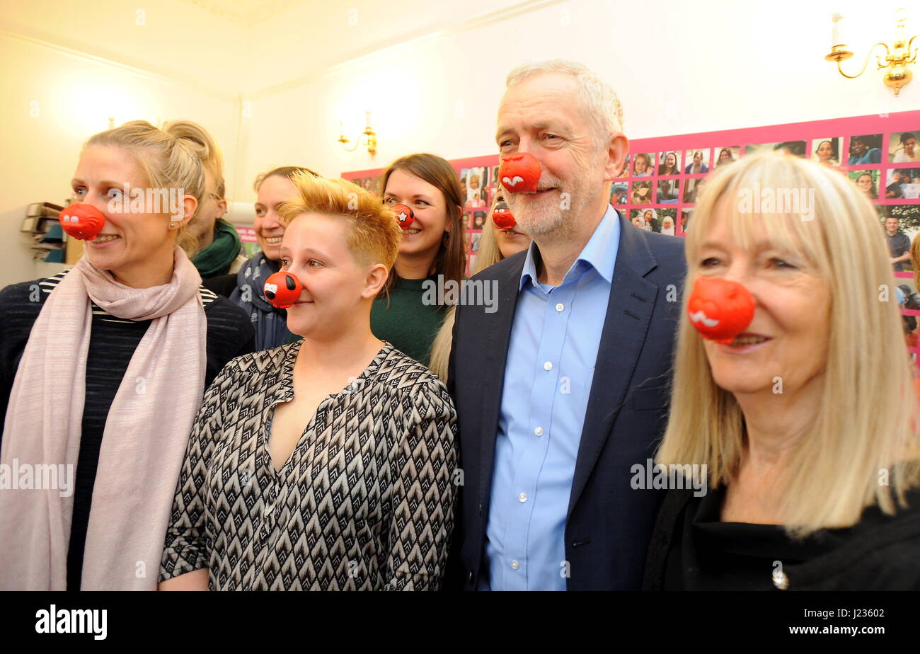 Labour Leader Jeremy Corbyn sporting a red nose on Comic Relief Day ...