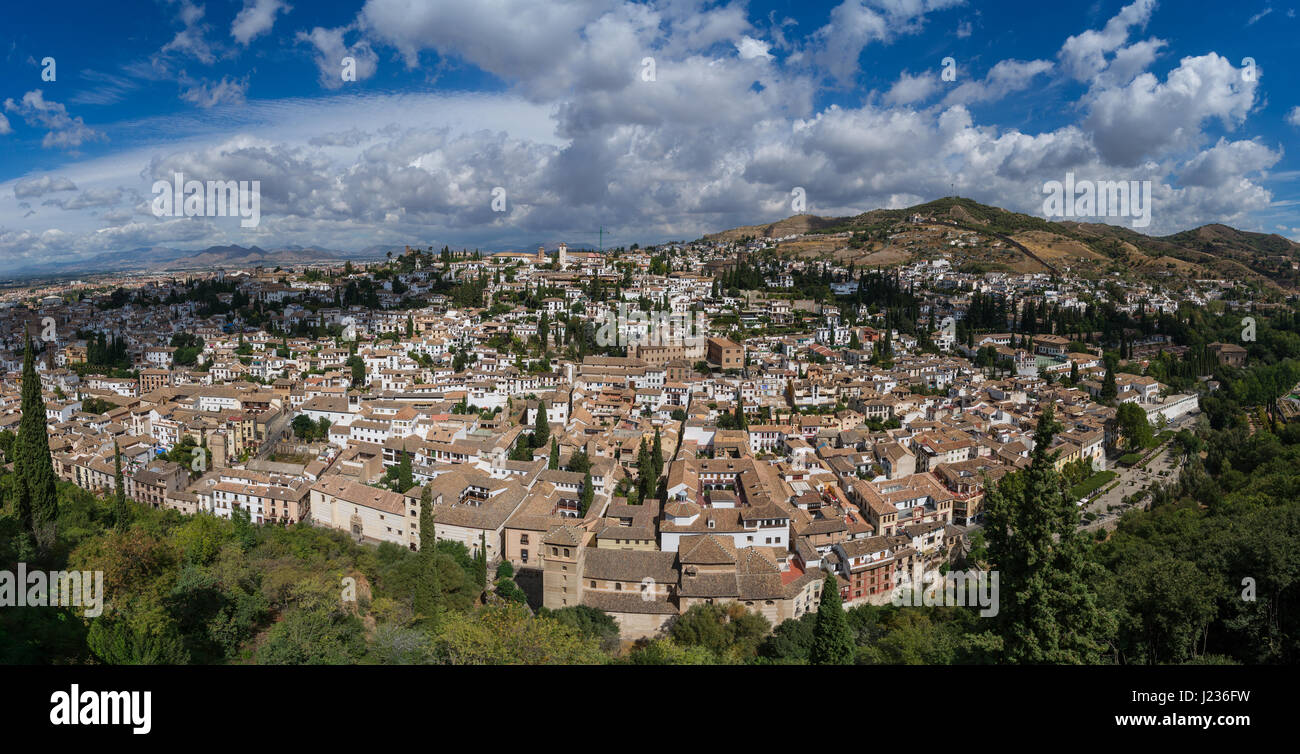 Panoramic view of Granada town from Alhambra Stock Photo - Alamy