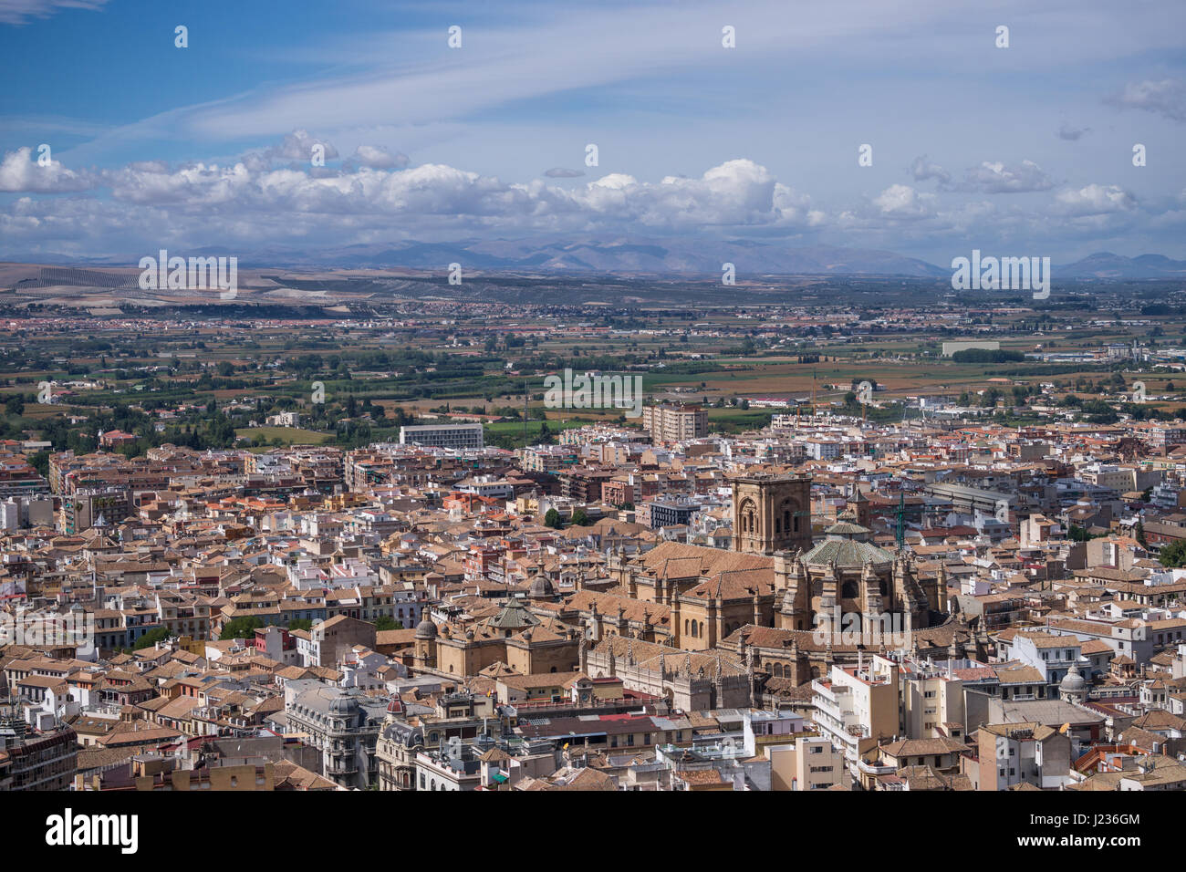 Panoramic view of Granada town and Cathedral of Granada from Alhambra ...
