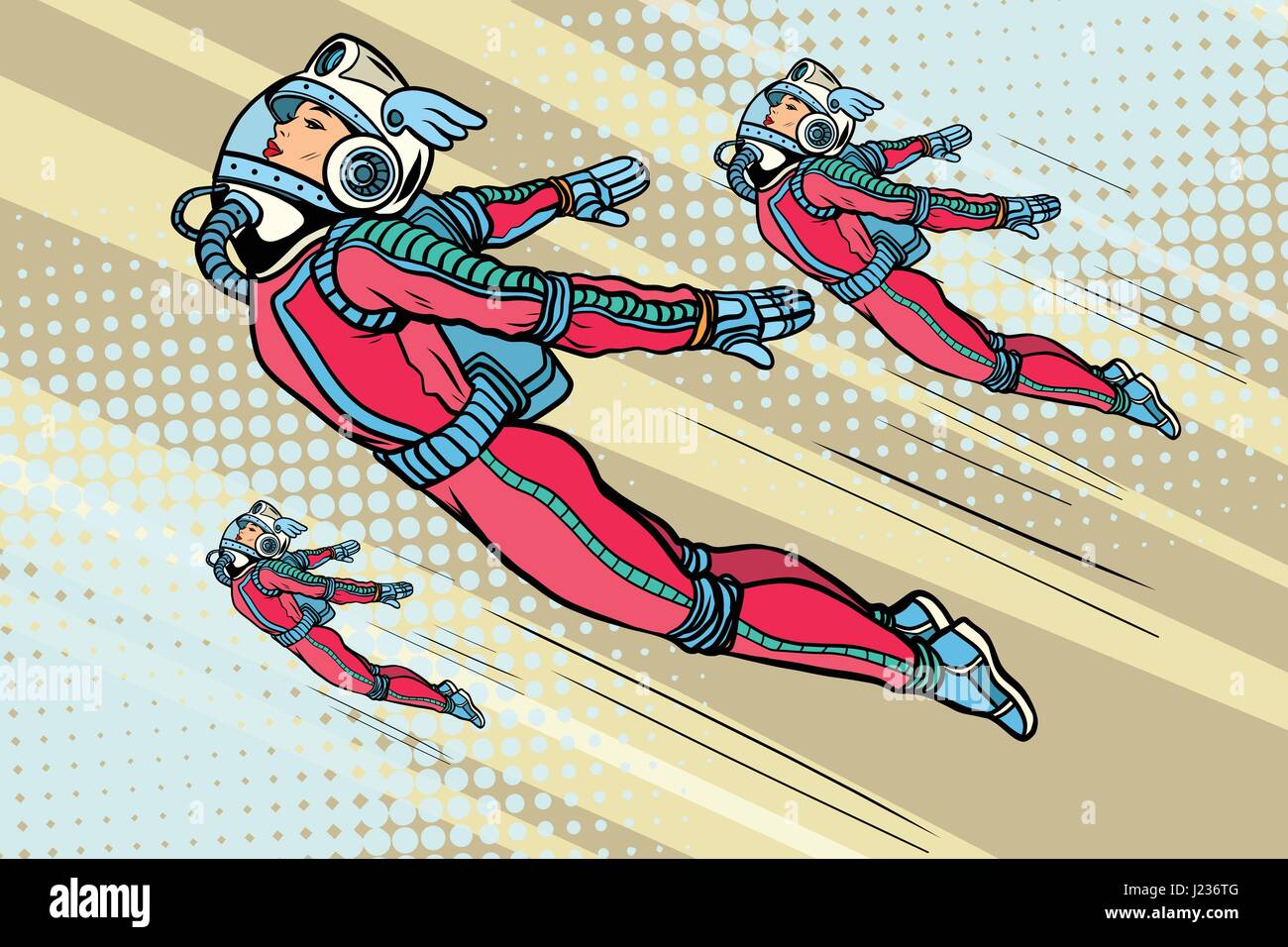 Girl superhero flying in a futuristic space suit. Pop art retro vector ...
