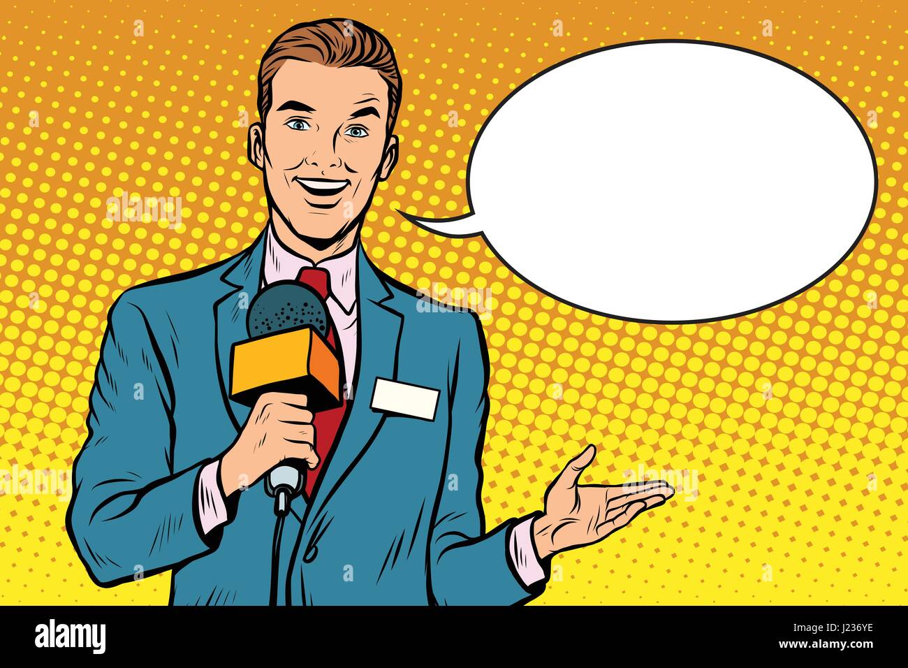 Broadcaster news is reporting live. Pop art retro vector illustration ...