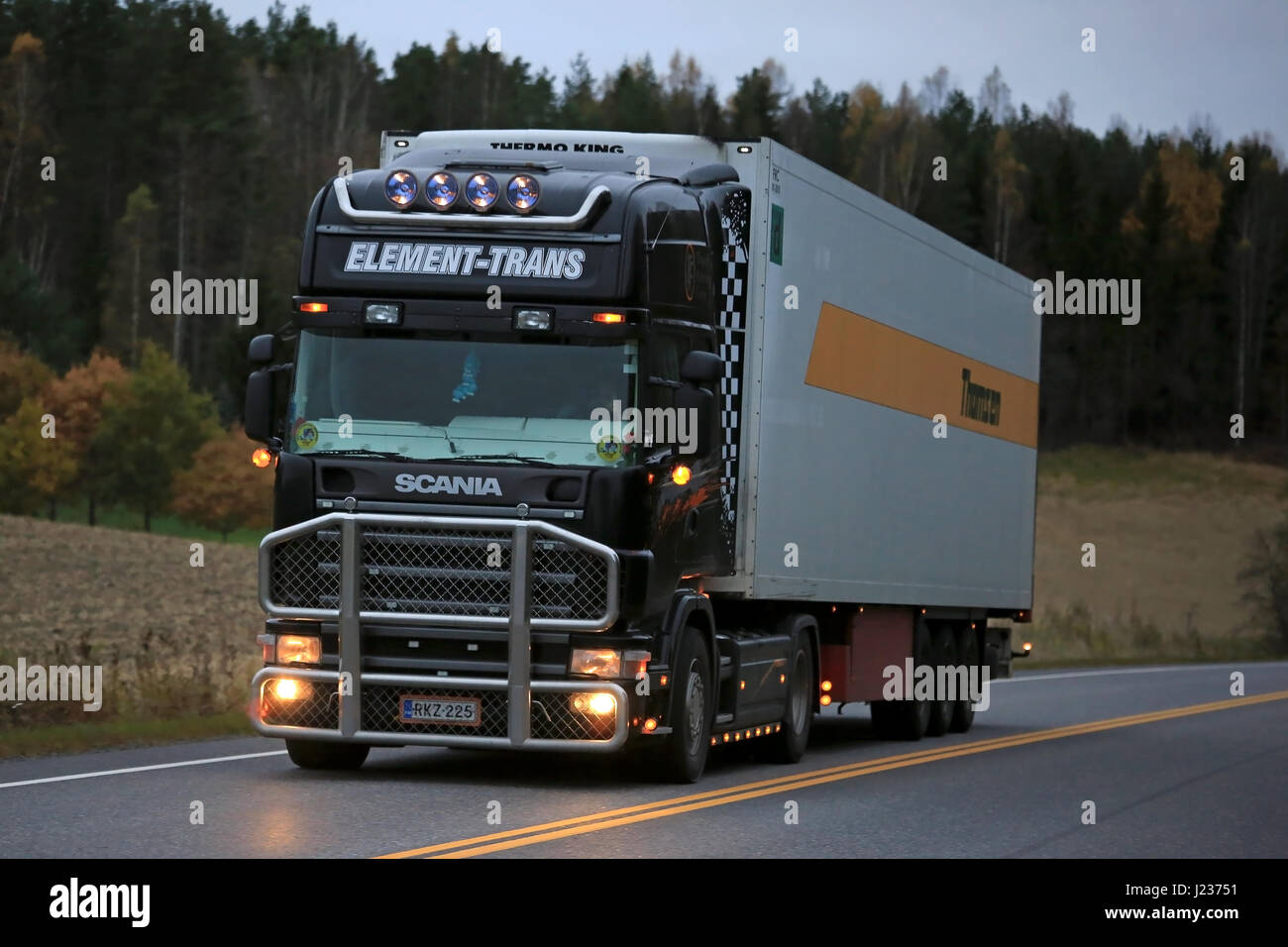 SALO, FINLAND - OCTOBER 16, 2016: Black Scania temperature controlled ...