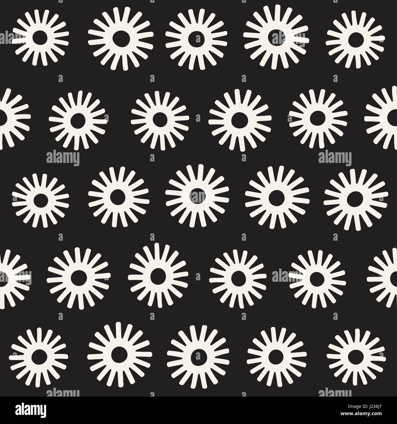 Vector seamless sunburst shapes freehand pattern. Abstract background ...