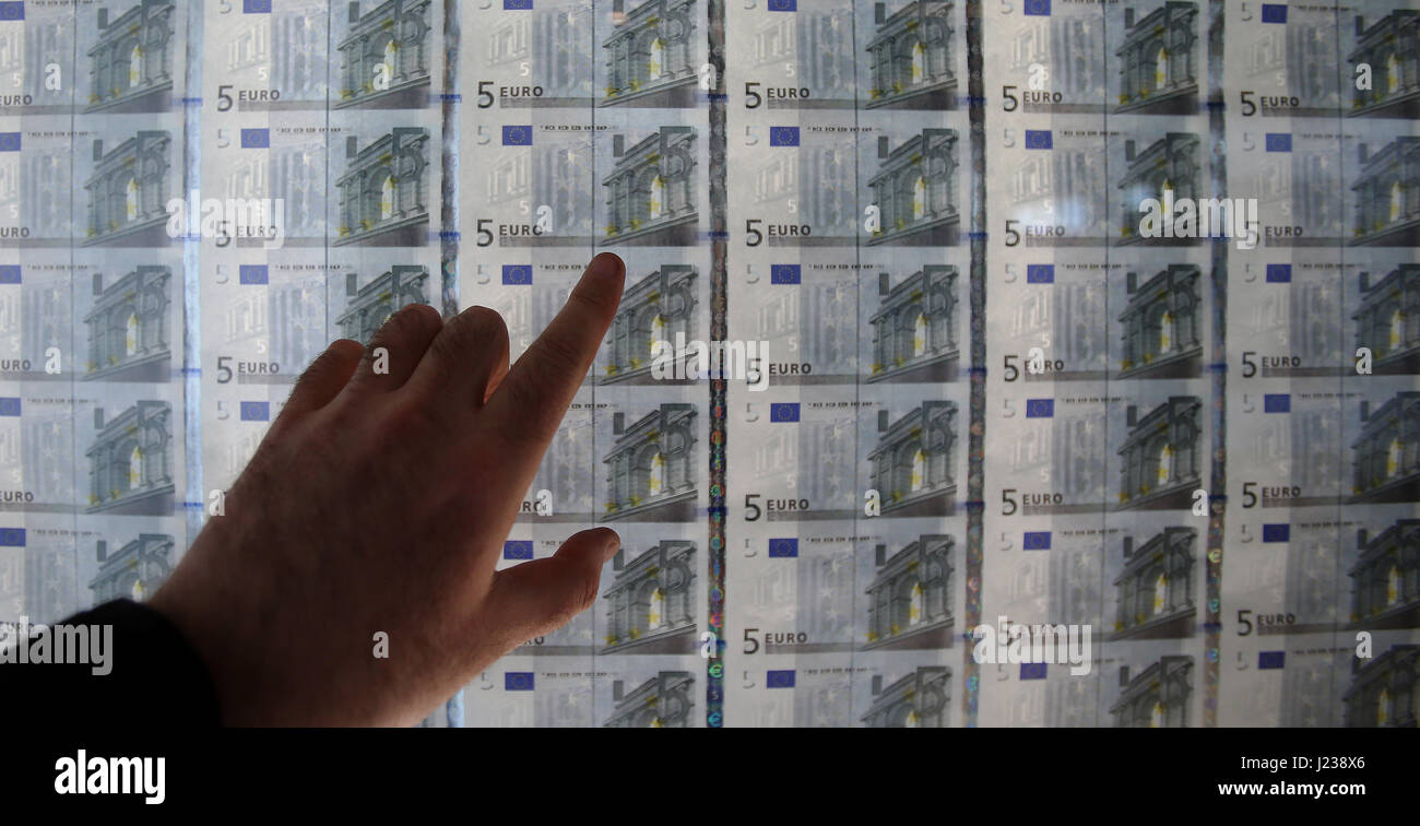 Euro notes on display in the Irish Central banks new Dublin Docklands ...