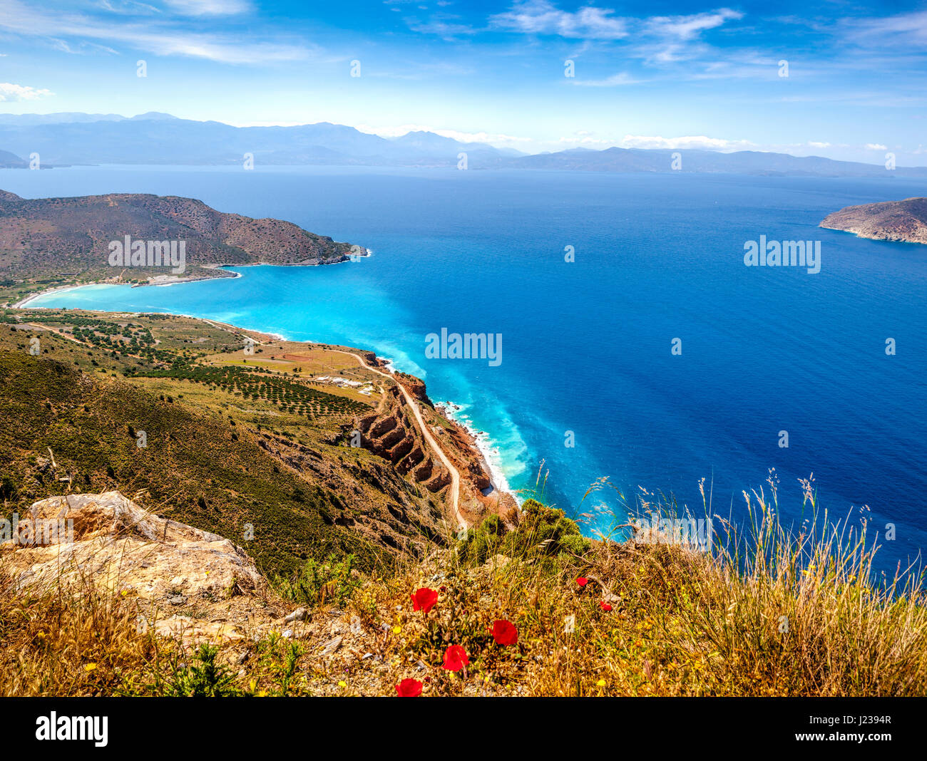 View of Mirabello Bay and Tholos beach, Lassithi, Crete Stock Photo - Alamy