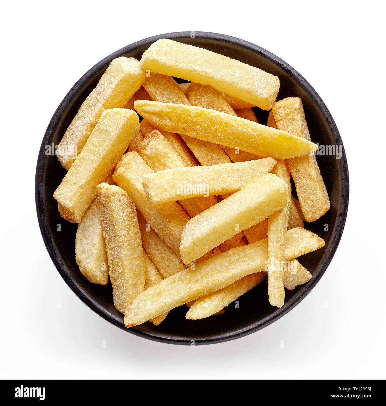 Bowl of french fries isolated on white background, top view Stock Photo ...