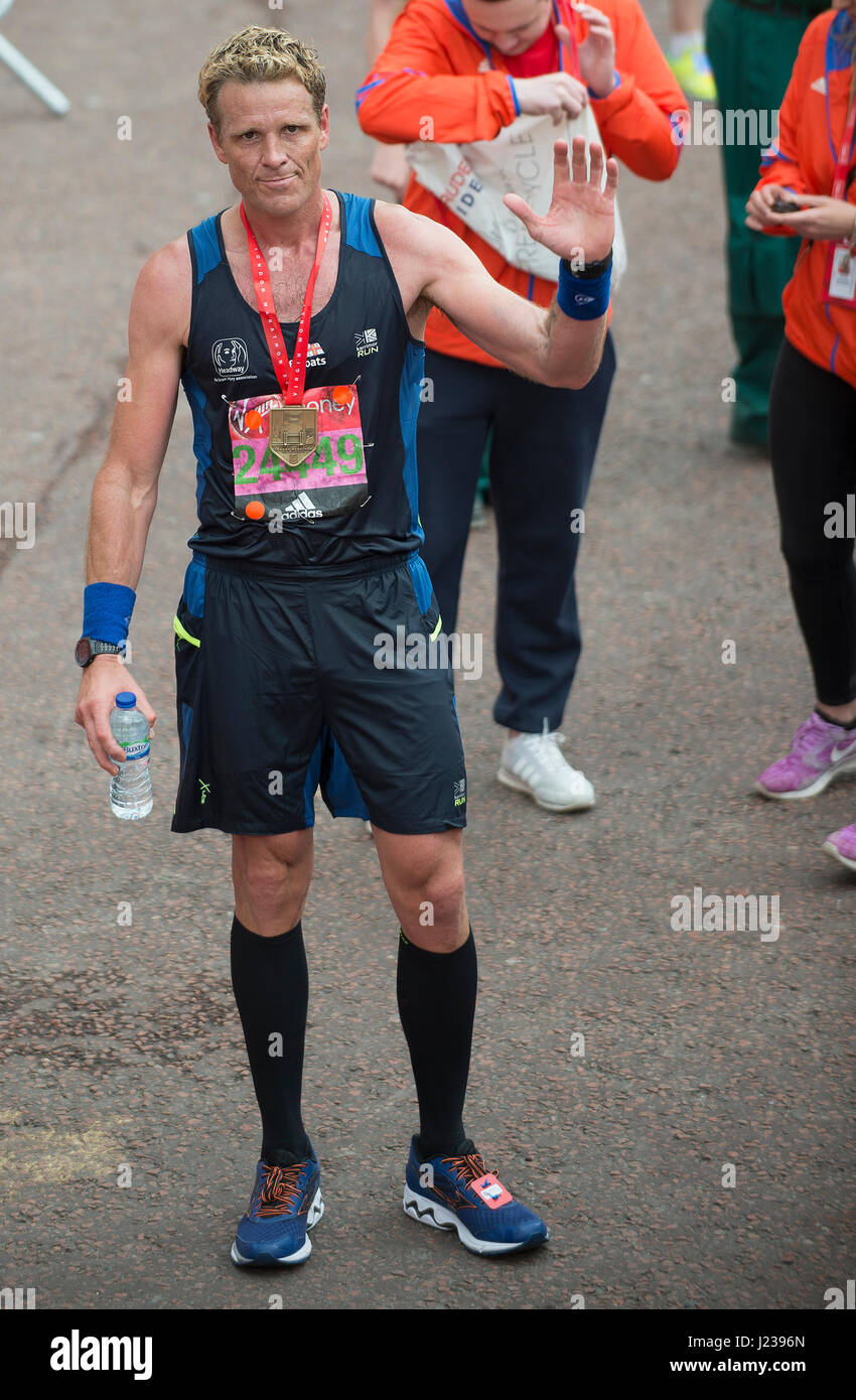 Rower James Cracknell celebrates after crossing the finish line, 2017 ...