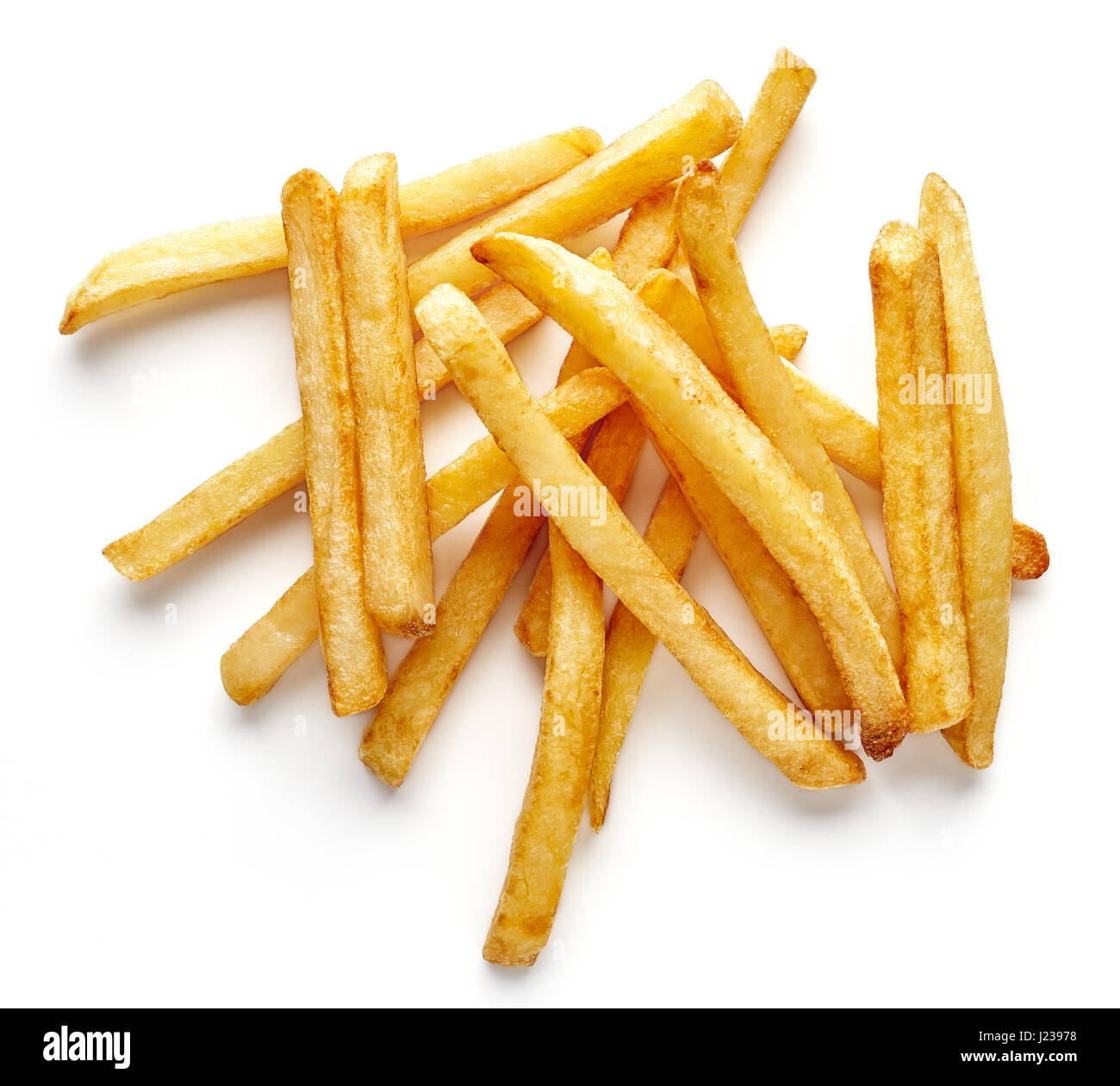 Heap of french fries isolated on white background, top view Stock Photo ...